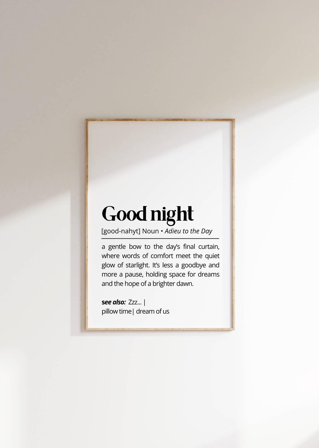 Good Night Definition Print: Minimalist Bedroom Wall Decor (digital ...