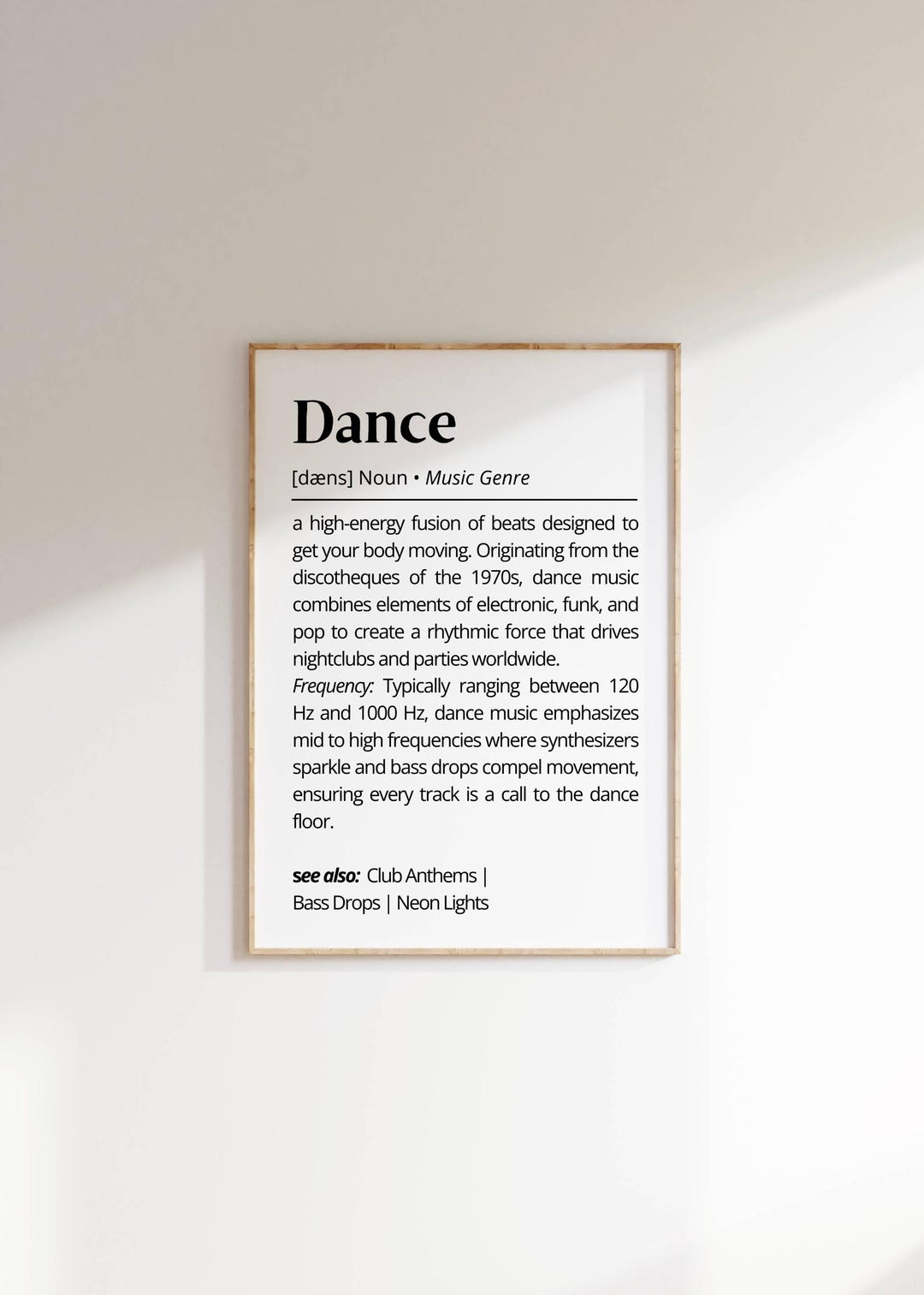 Dance Music Definition Wall Art Music Genre Printable Nightclub Decor ...
