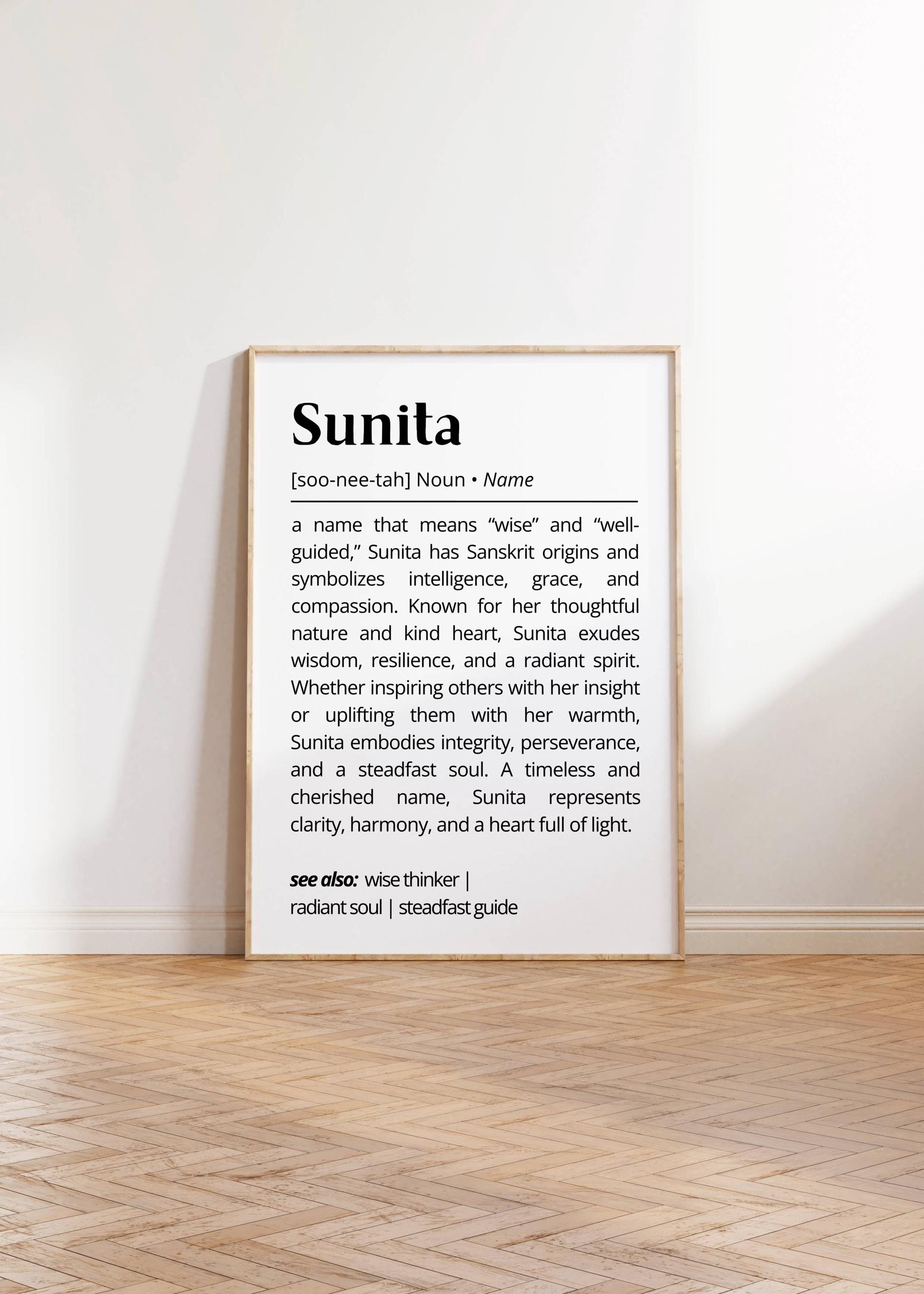 Sunita Name Meaning Print | Personalized Gift | Nursery Wall Art ...