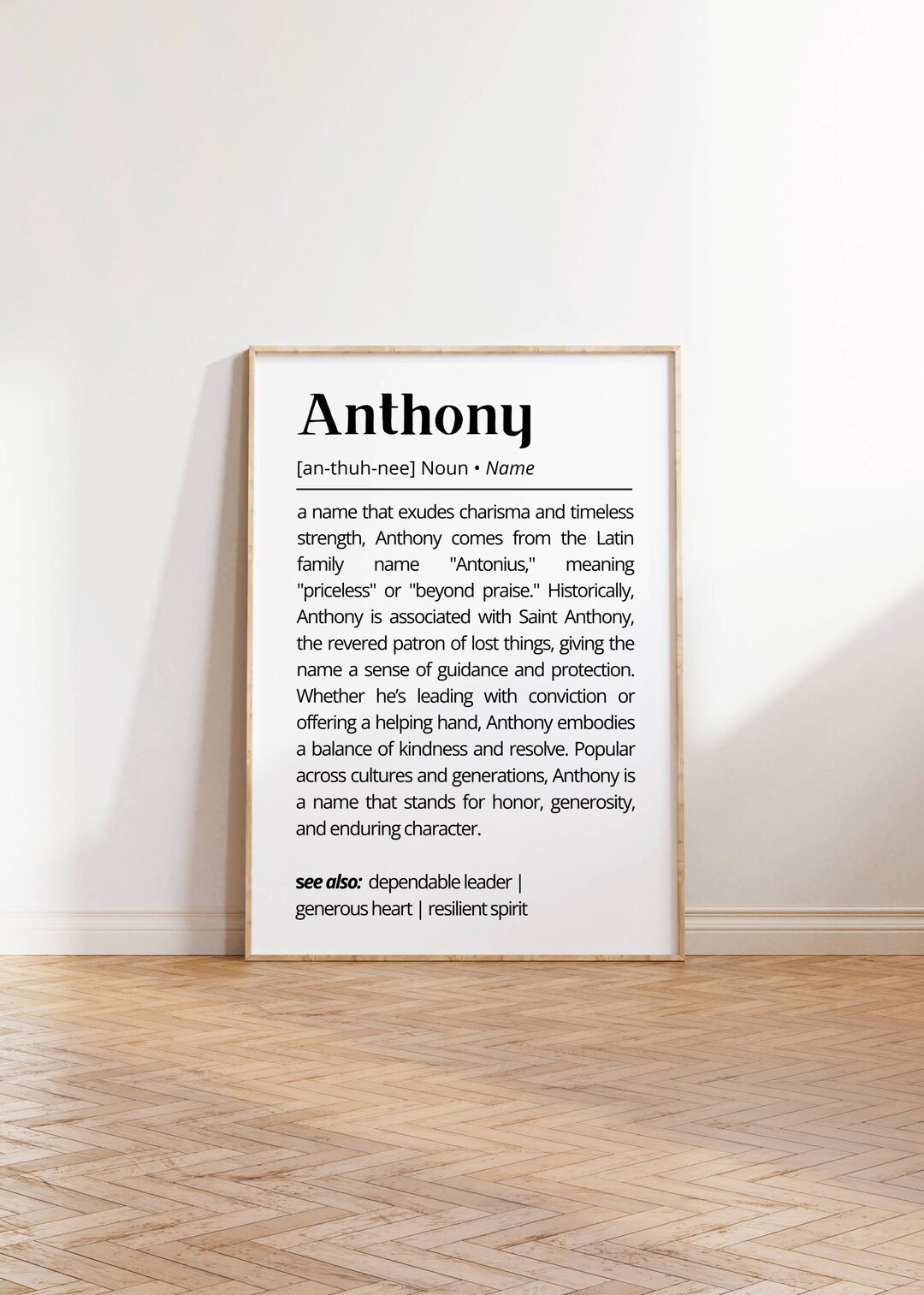 Anthony Name Definition Wall Art Personalized Name Meaning Print Unique ...