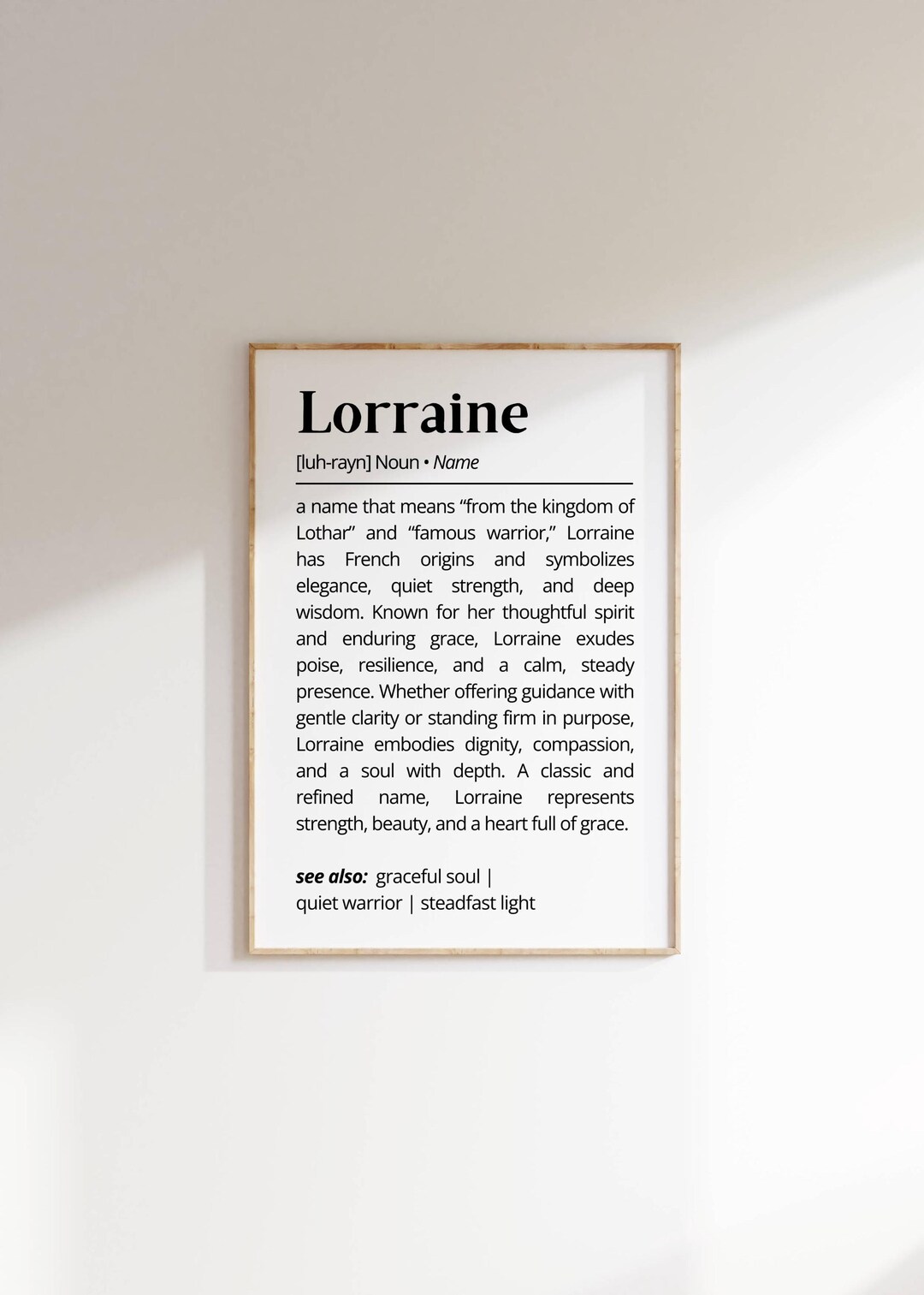 Lorraine Name Definition Wall Art Personalized Name Meaning Gift for ...