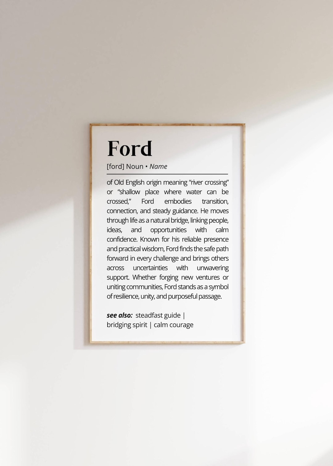 Ford Name Definition Wall Art Personalized Name Meaning Gift for Him ...