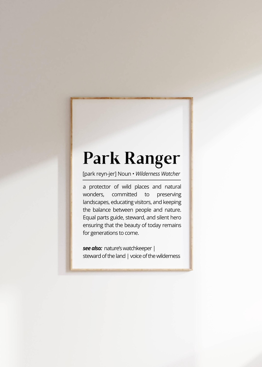 Park Ranger Definition Wall Art Printable Nature Job Gift Idea ...