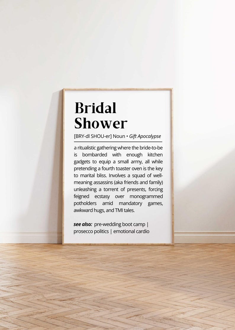 Funny Bridal Shower Definition Print, Sarcastic Wedding Gift (digital ...