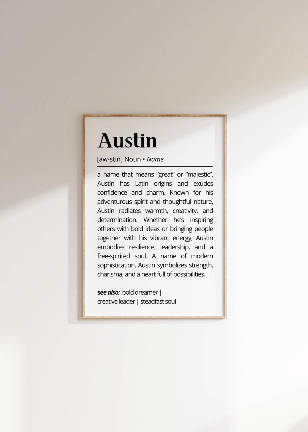 Austin Name Definition Wall Art Personalized Name Meaning Printable ...