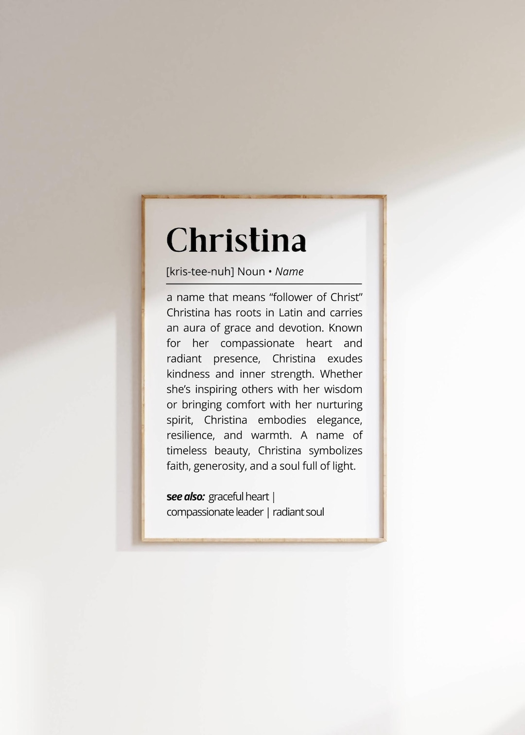 Christina Name Definition Wall Art Personalized Name Meaning Gift Latin ...