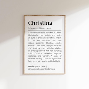 Christina Name Definition Wall Art Personalized Name Meaning Gift Latin ...