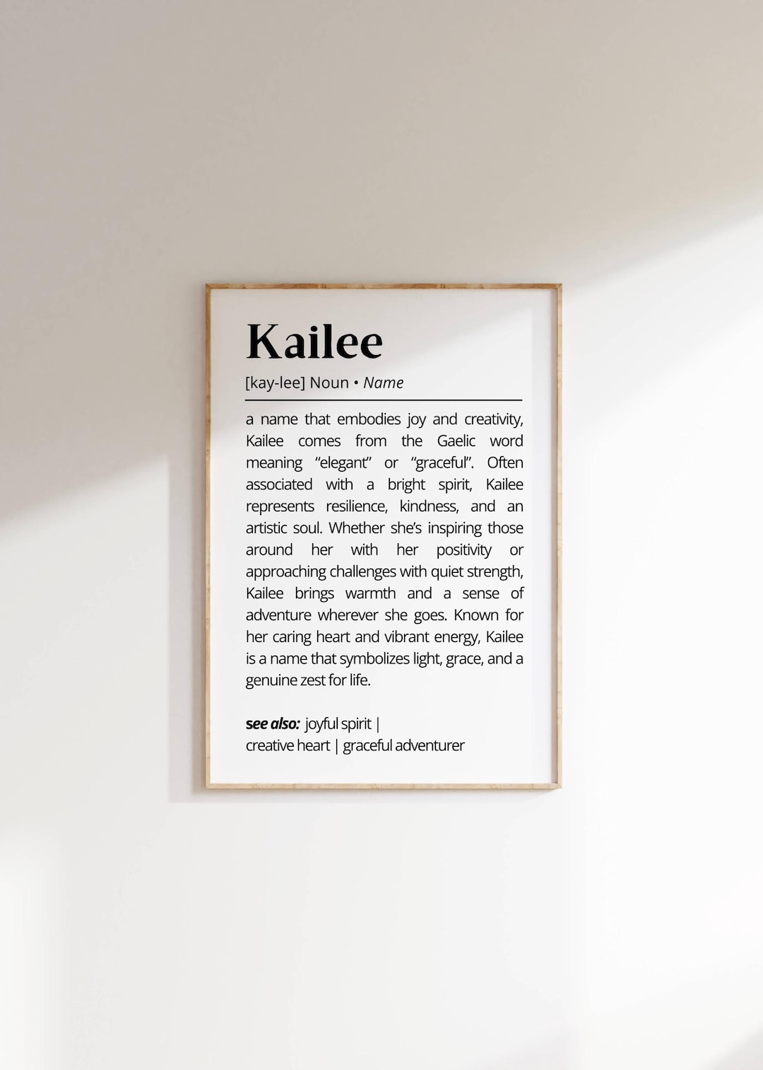 Kailee Name Definition Wall Art Personalized Name Meaning Printable ...