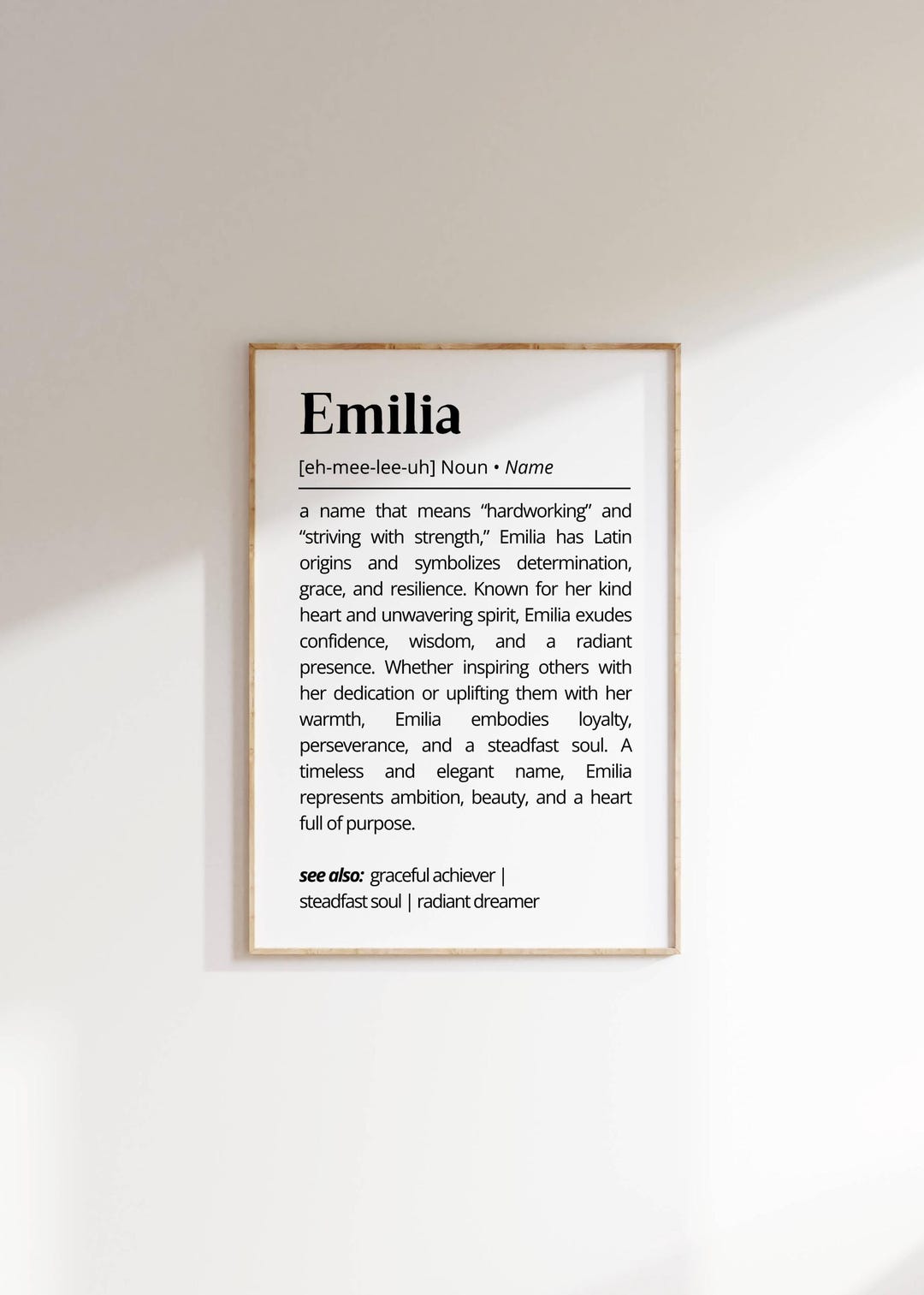 Emilia Name Definition Wall Art Personalized Name Meaning Minimalist ...
