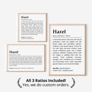Hazel Name Definition Wall Art Personalized Name Meaning Gift ...