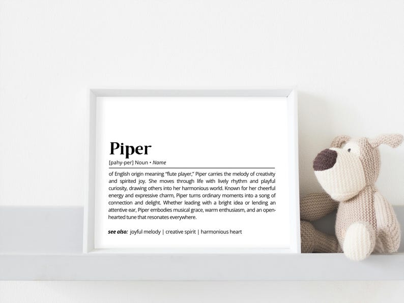 Piper Name Meaning Print | Personalized Gift | Nursery Wall Art ...