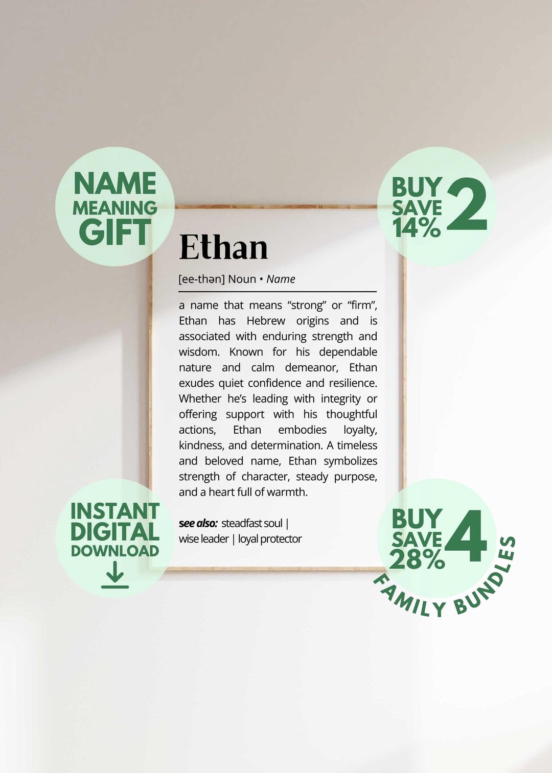Ethan Name Meaning Print | Personalized Gift | Nursery Wall Art ...