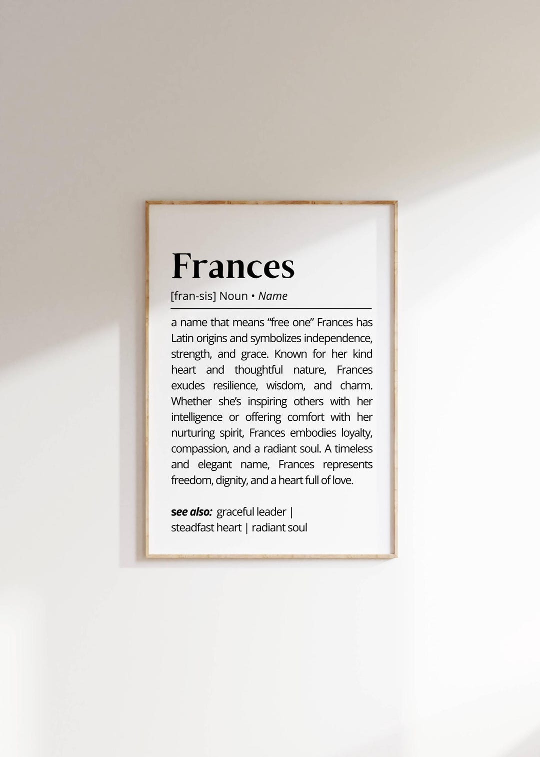Frances Name Definition Wall Art Personalized Name Meaning Minimalist ...
