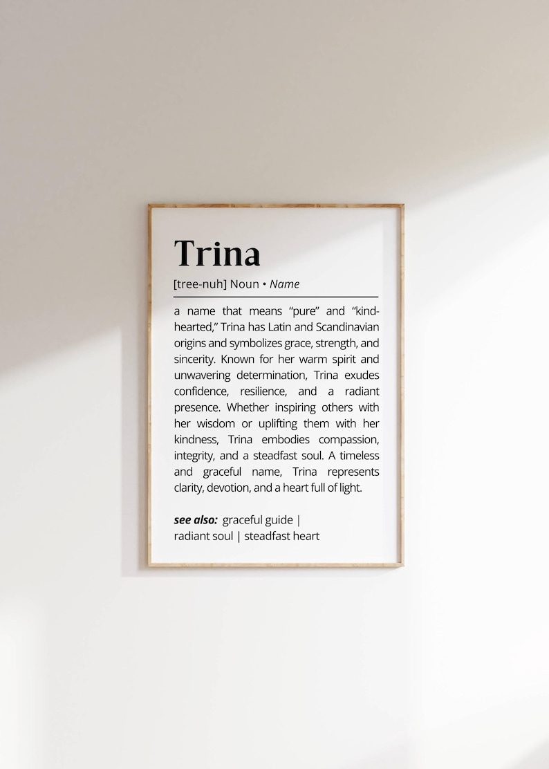 Trina Name Meaning Print | Personalized Gift | Nursery Wall Art ...