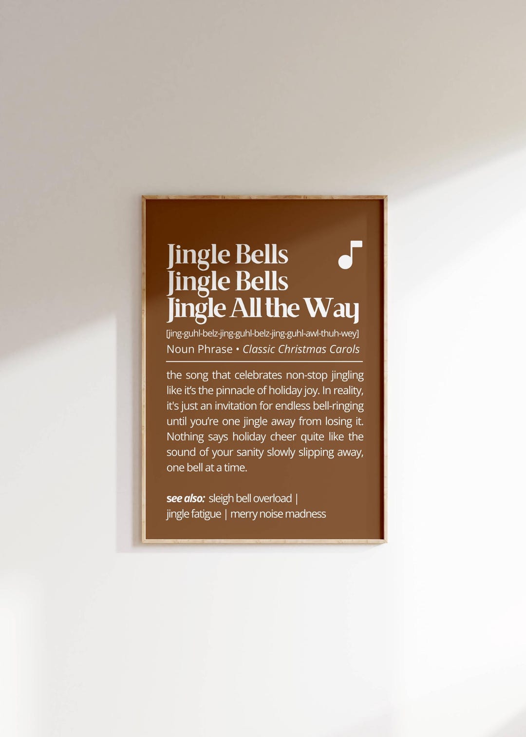 Jingle Bells Definition Wall Art Sarcastic Funny Christmas Poster ...