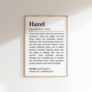 Hazel Name Definition Wall Art Personalized Name Meaning Gift ...