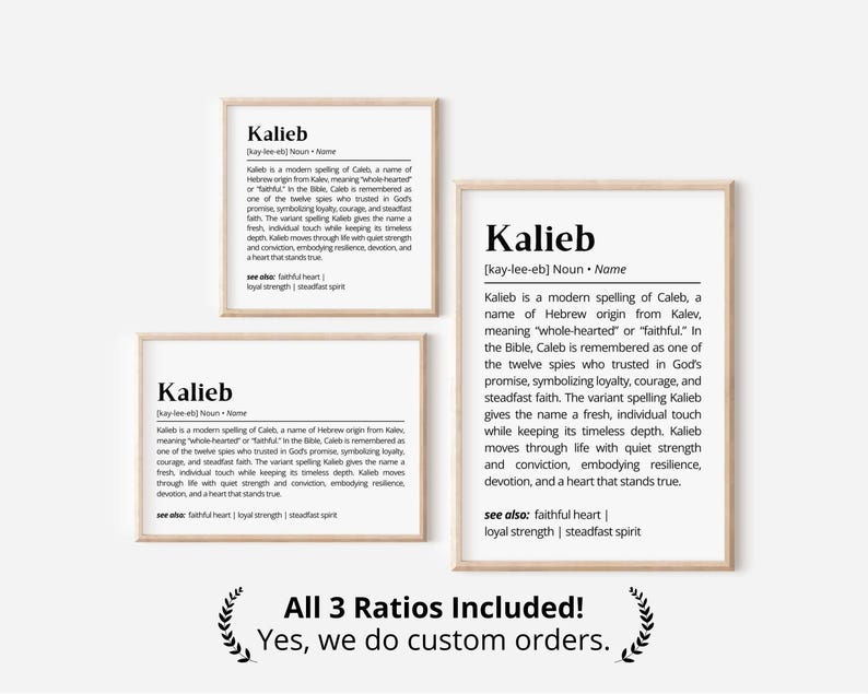 Kalieb Name Meaning Print | Personalized Gift | Nursery Wall Art ...