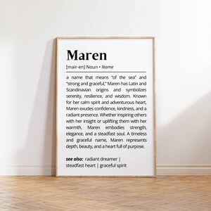 Maren Name Definition Wall Art Personalized Name Meaning Gift ...