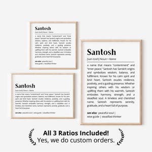 Santosh Name Definition Wall Art Personalized Name Meaning Gift ...