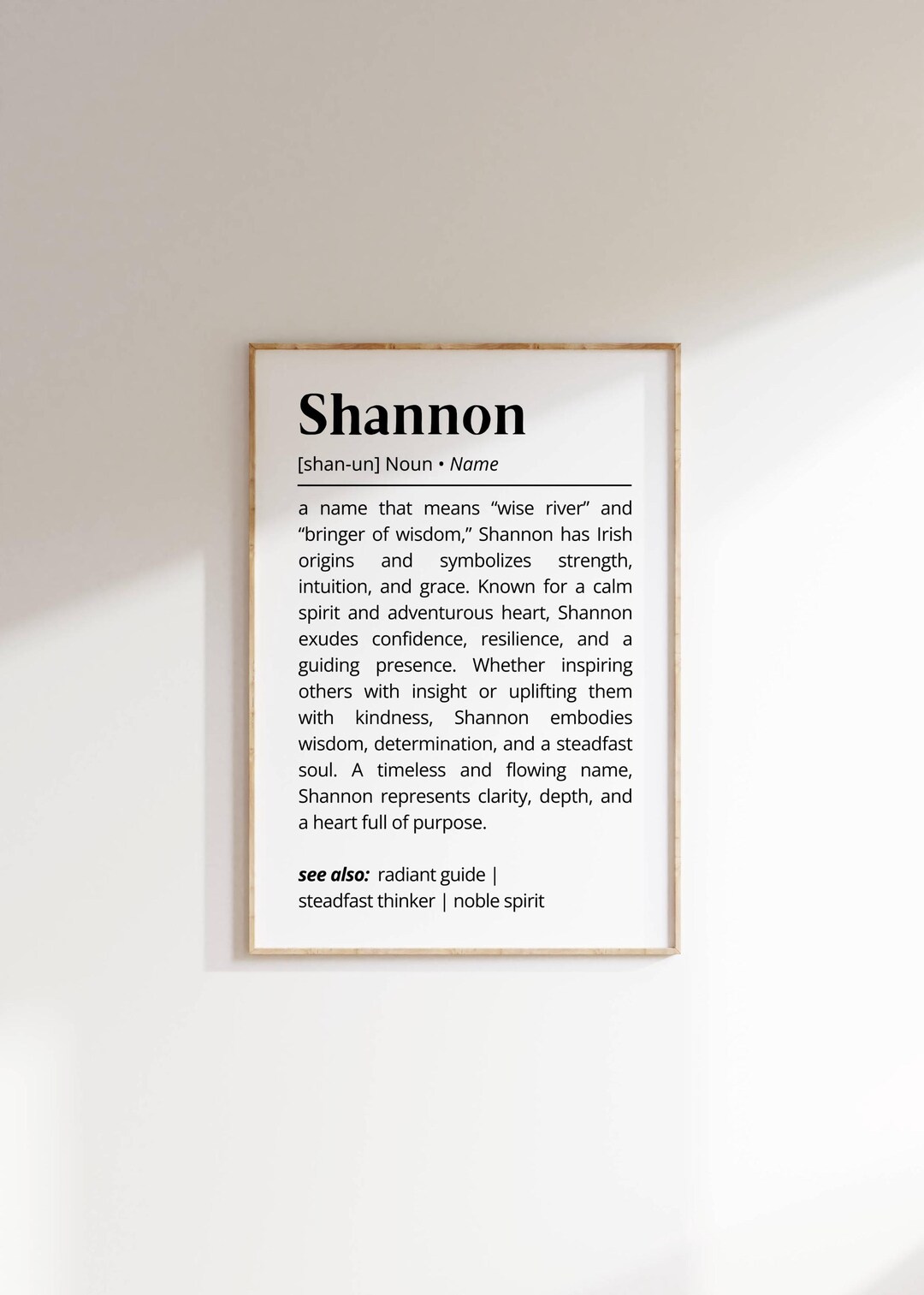 Shanon Name Definition Wall Art Personalized Name Meaning Gift ...
