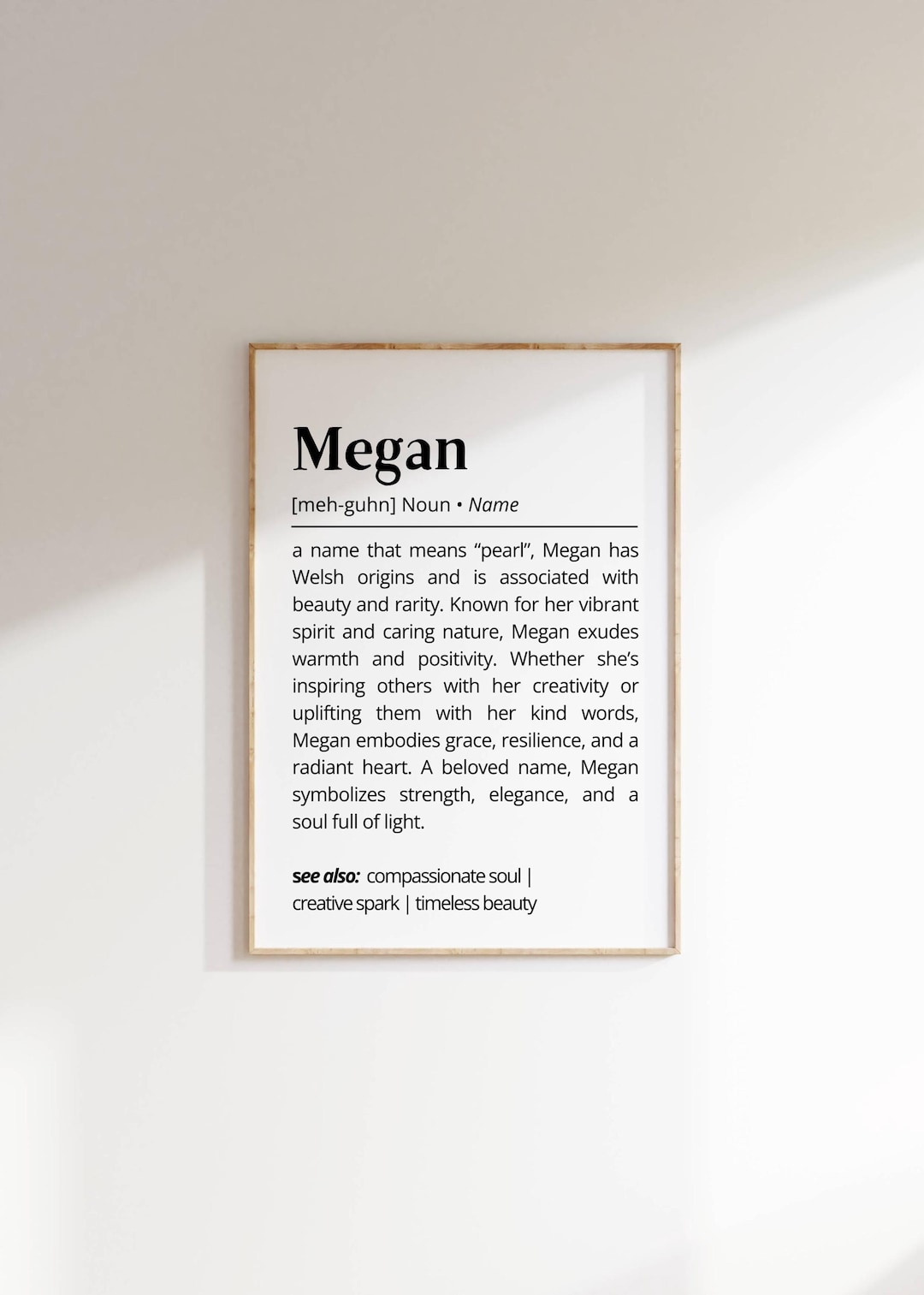 Megan Name Definition Wall Art Personalized Name Meaning Gift for Her ...