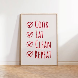 Cook Eat Clean Repeat Print Funny Kitchen Wall Art Daily Routine Decor ...