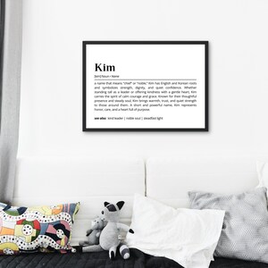 Kim Name Definition Wall Art Personalized Name Meaning Gift for Her & Him Minimalist Typography ...