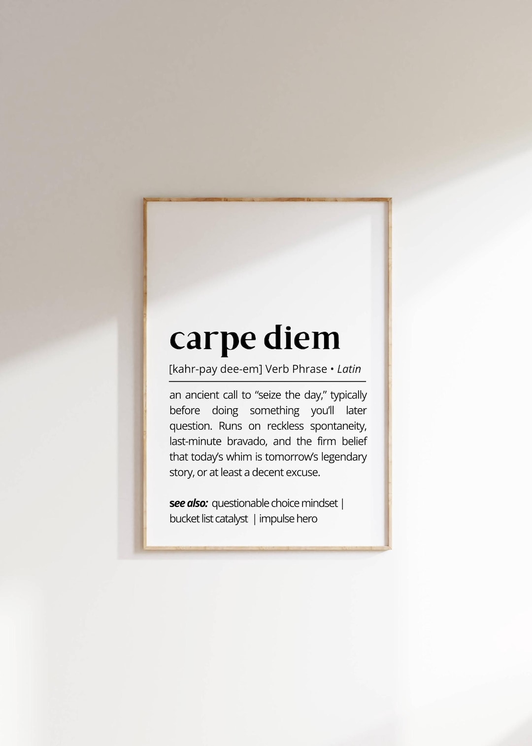 Carpe Diem Definition Print: Funny Latin Quote, Minimalist Wall Art ...