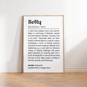 Betty Name Definition Wall Art Personalized Vintage Charm Name Meaning ...