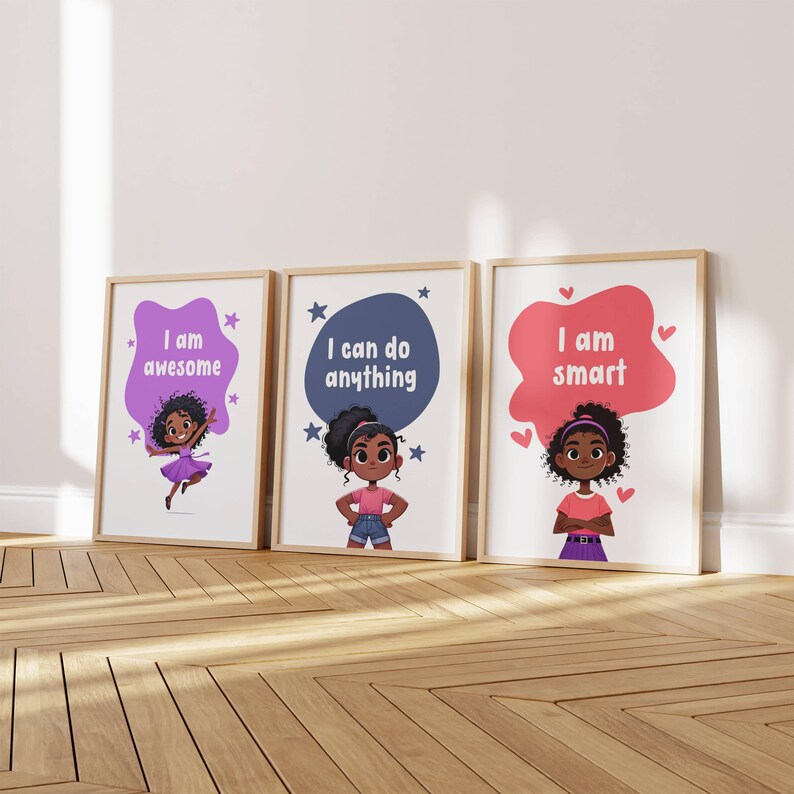 Black Girl Affirmation Prints: Set of 9, Inspirational Kids Room Decor ...