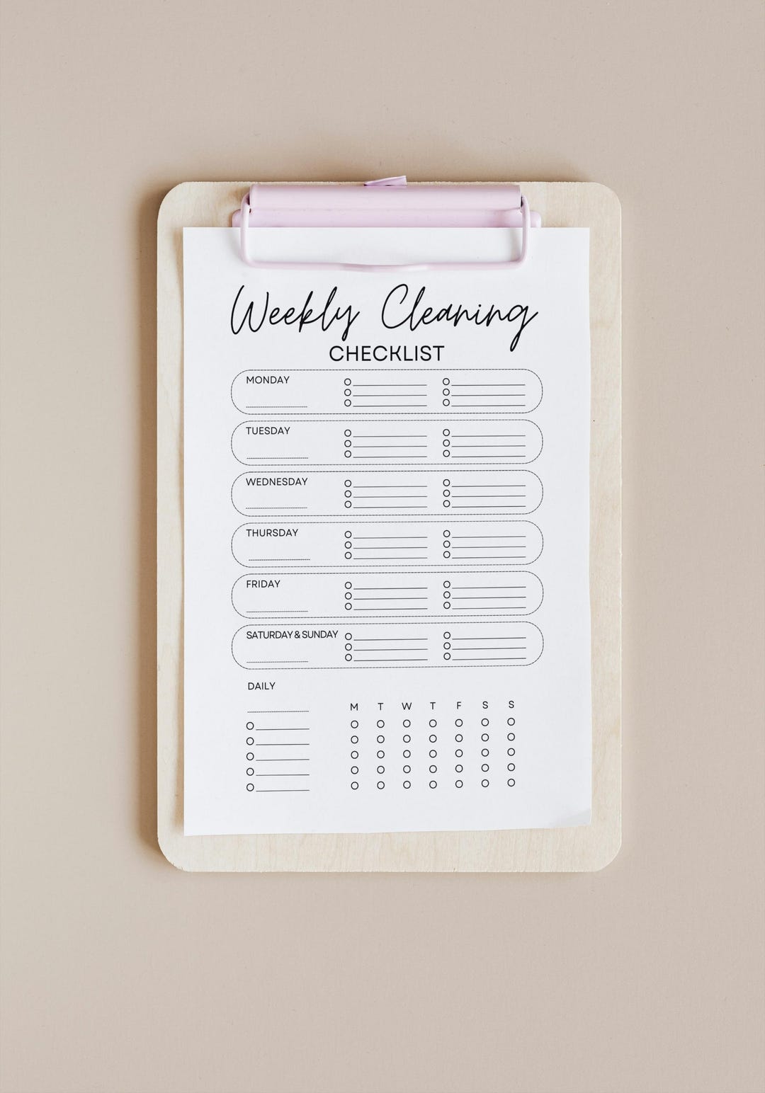 Editable Weekly Cleaning Checklist Printable Minimalist Daily Task ...