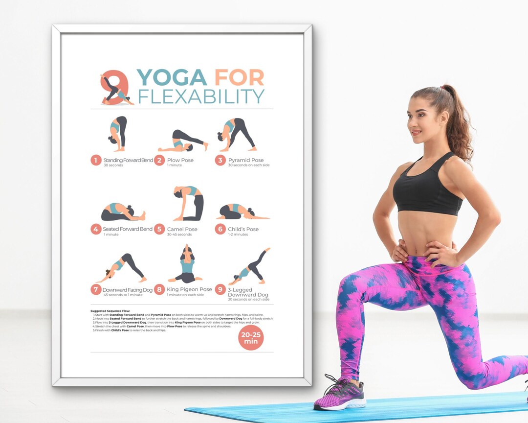 Yoga Poses for Flexibility Poster: Home Gym Training Art (digital ...