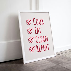Cook Eat Clean Repeat Print Funny Kitchen Wall Art Daily Routine Decor ...