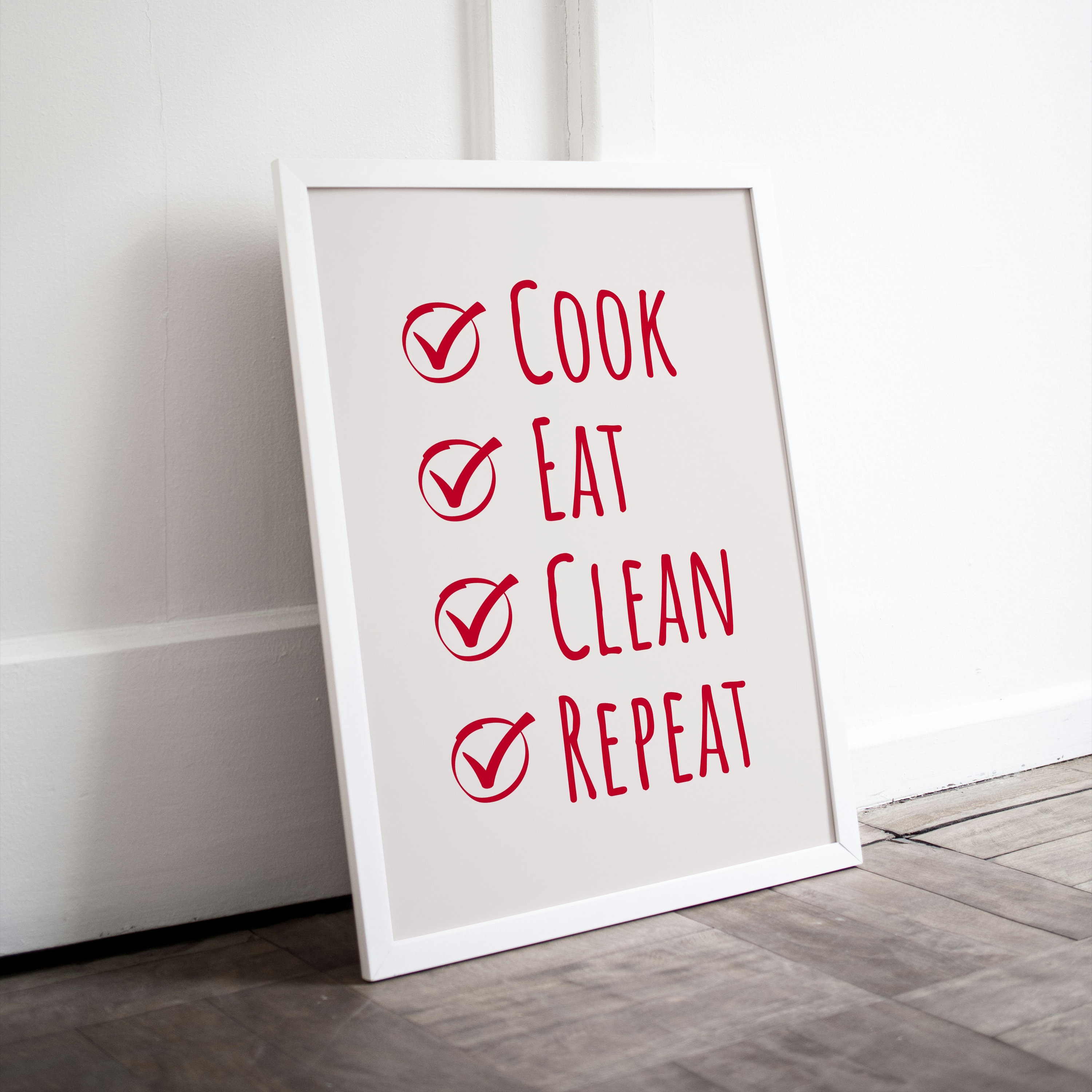 Cook Eat Clean Repeat Print Funny Kitchen Wall Art Daily Routine Decor ...