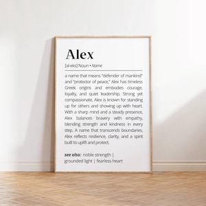 Alex Name Definition Wall Art Personalized Name Meaning Gift Minimalist ...