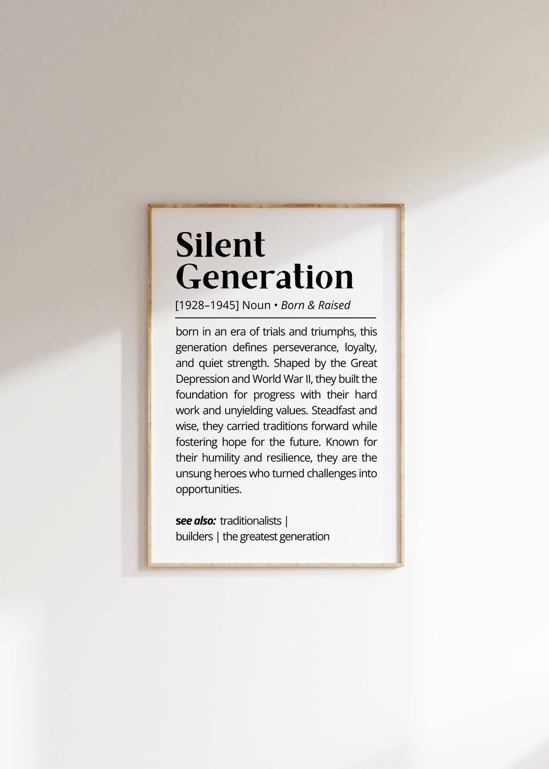 Silent Generation Definition Print: Nostalgic Typography Wall Art ...