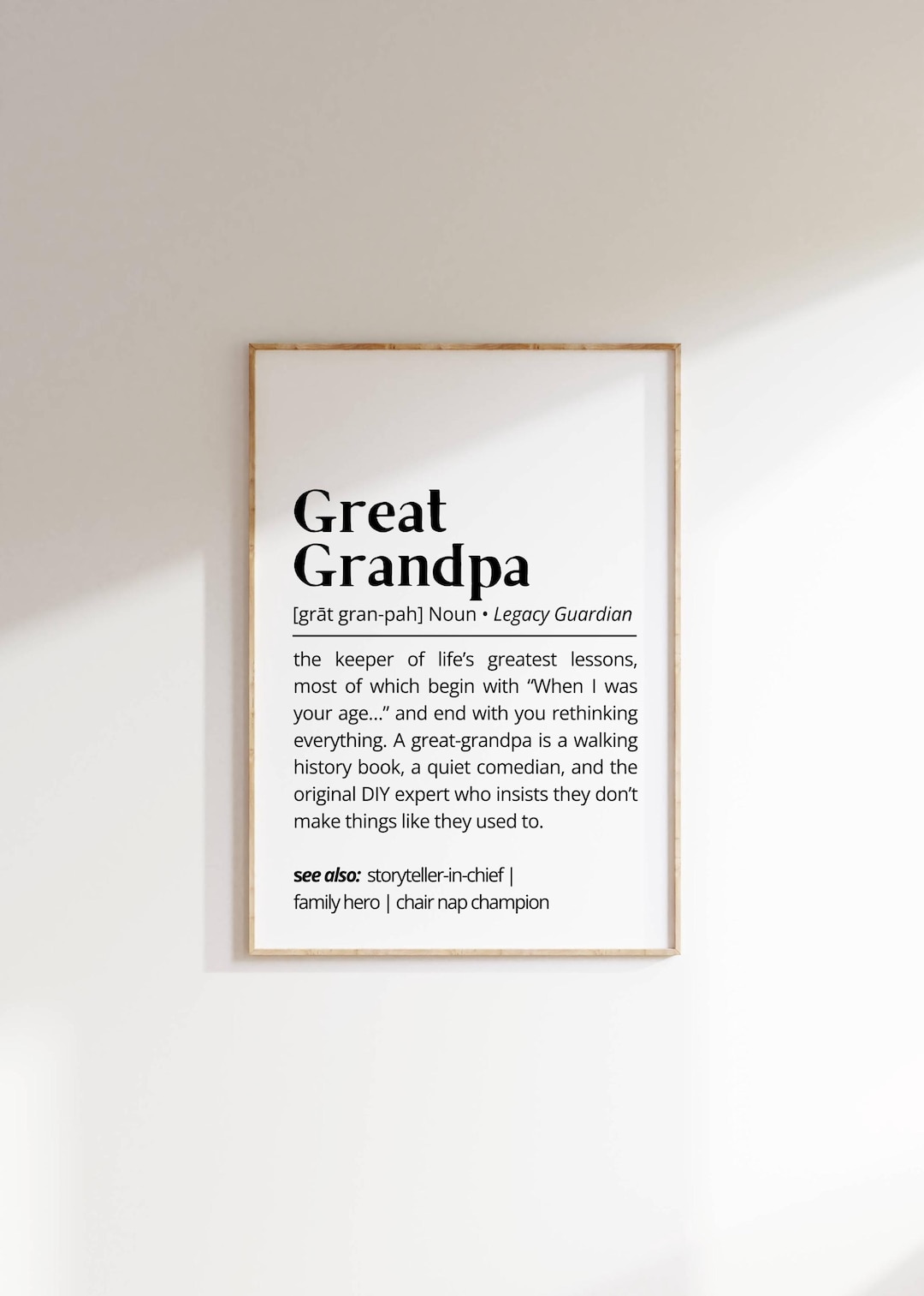 Great Grandpa Definition Print: Heartfelt Typography Poster (digital ...
