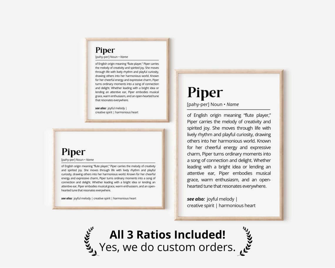 Piper Name Meaning Print | Personalized Gift | Nursery Wall Art ...