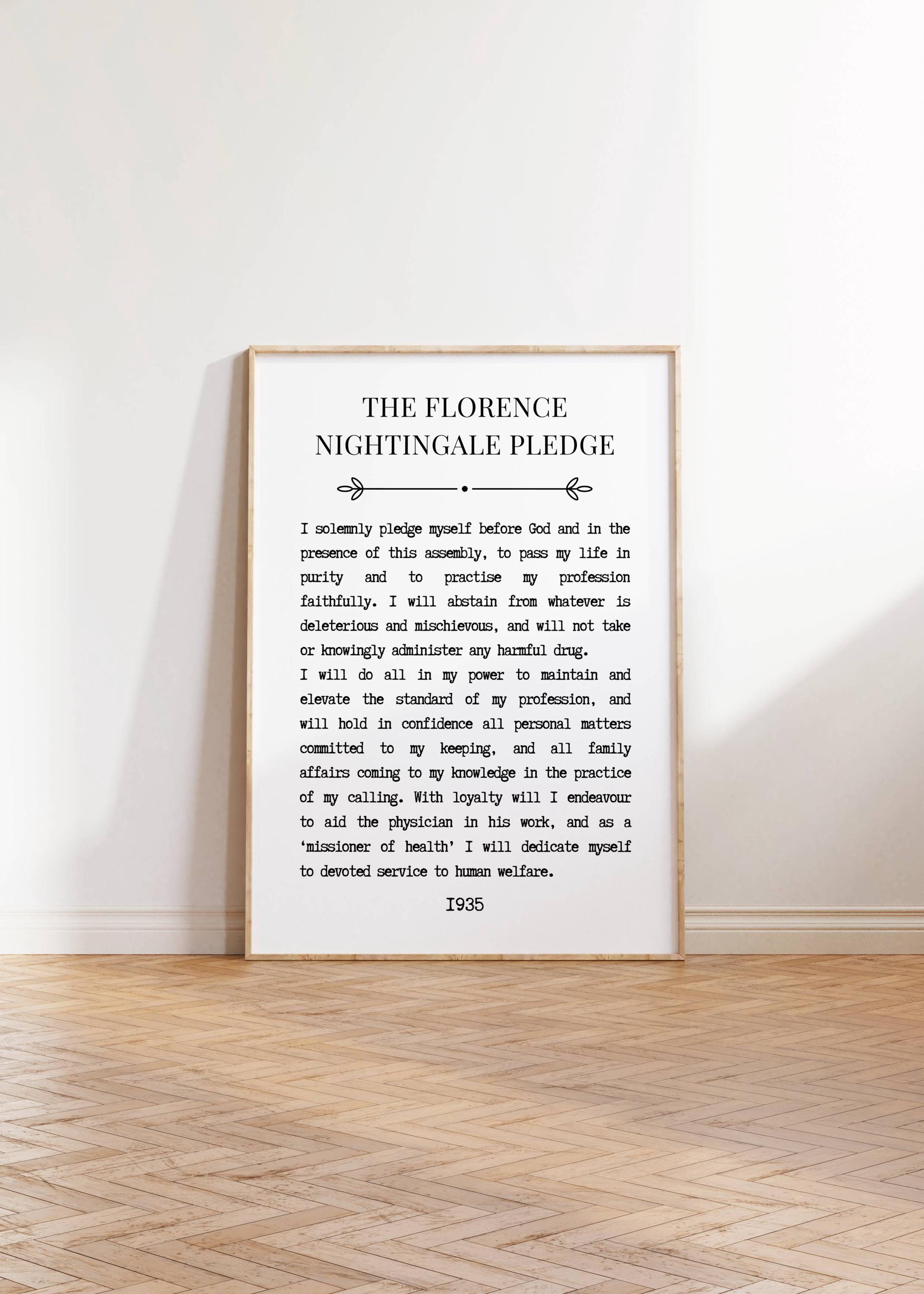 Florence Nightingale Pledge Printable Vintage Nurse Oath Wall Art ...