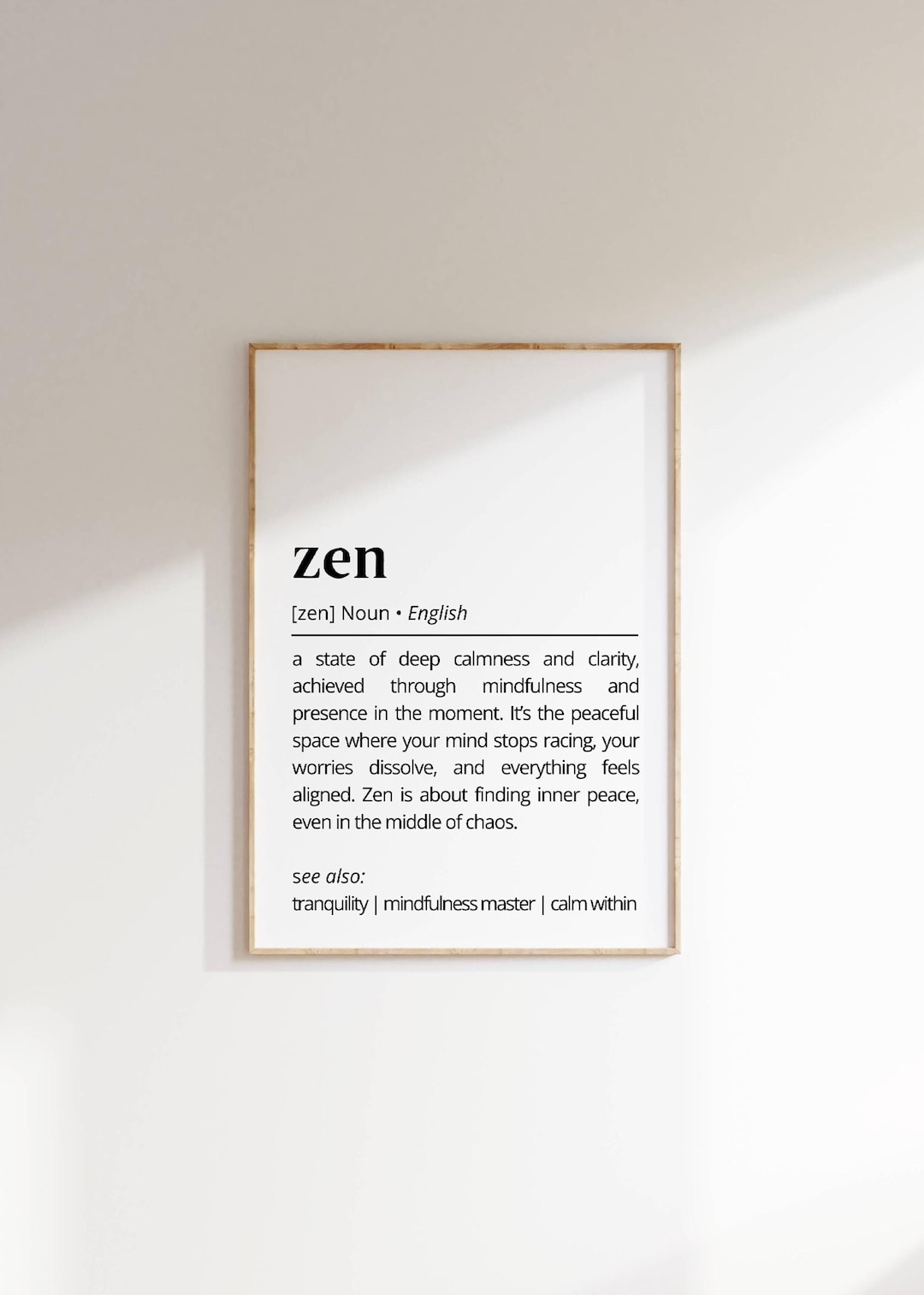 Zen Definition Wall Art Calmness Mindfulness Minimalist Inspirational ...