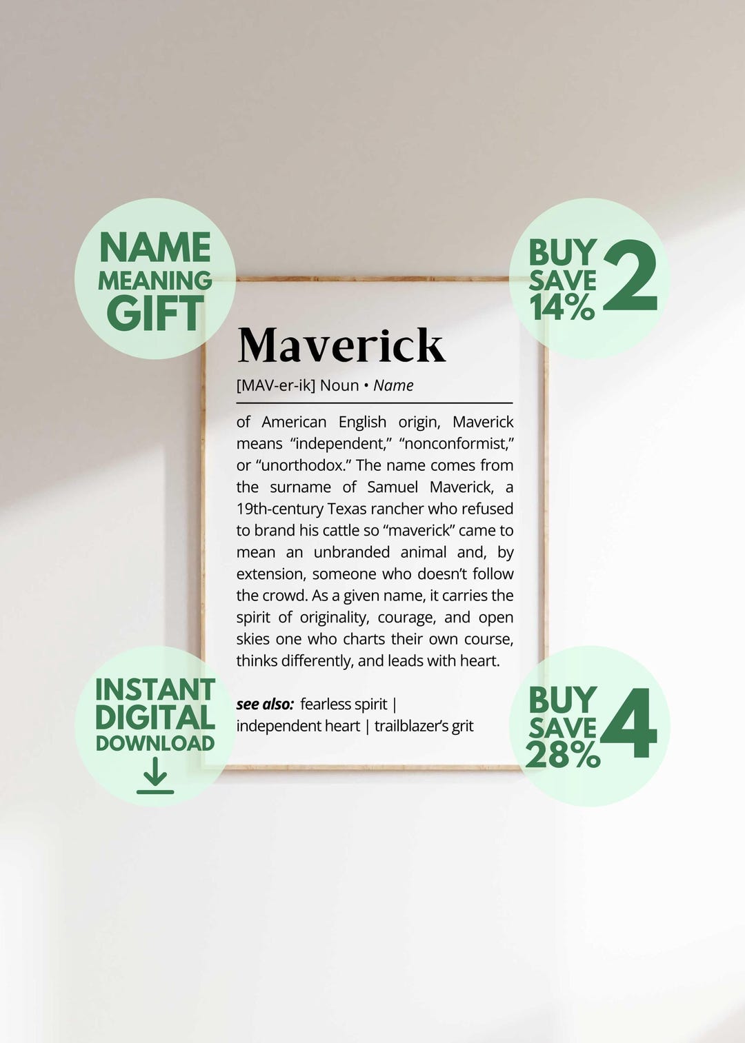 Maverick Name Meaning Print | Personalized Gift | Nursery Wall Art ...