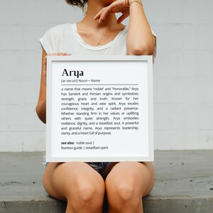 Arya Name Meaning Print | Personalized Gift | Nursery Wall Art ...