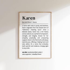 Karen Name Definition Wall Art Personalized Inspirational Name Meaning ...