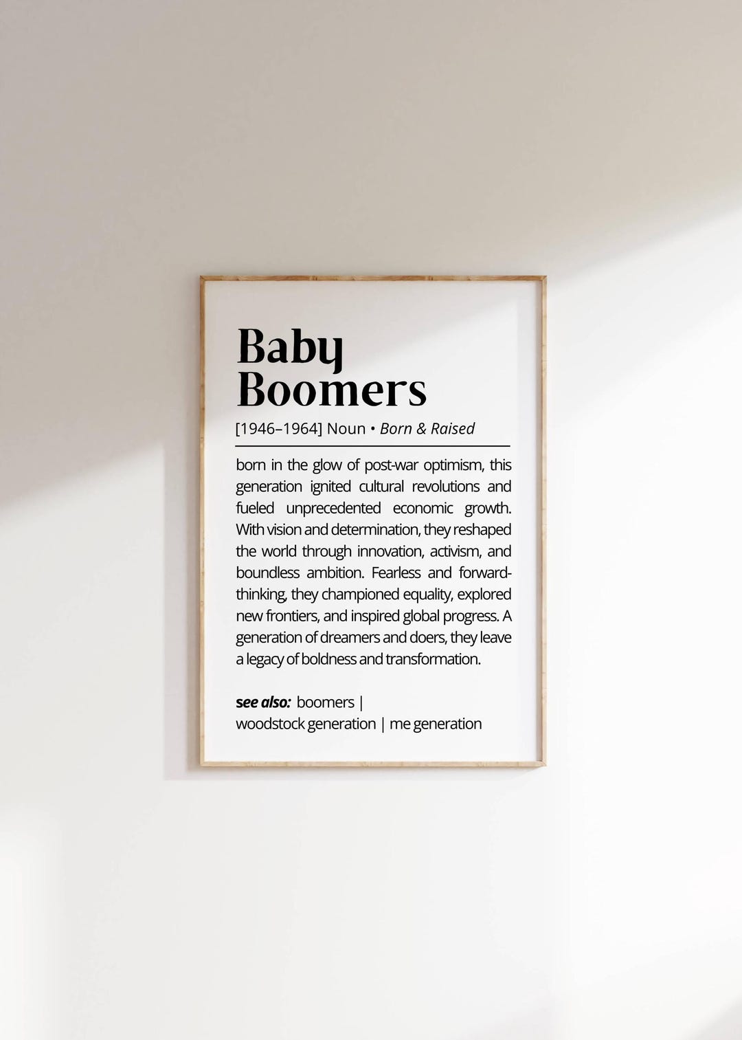 Baby Boomers Definition Print: Vintage Generation Wall Art (digital ...