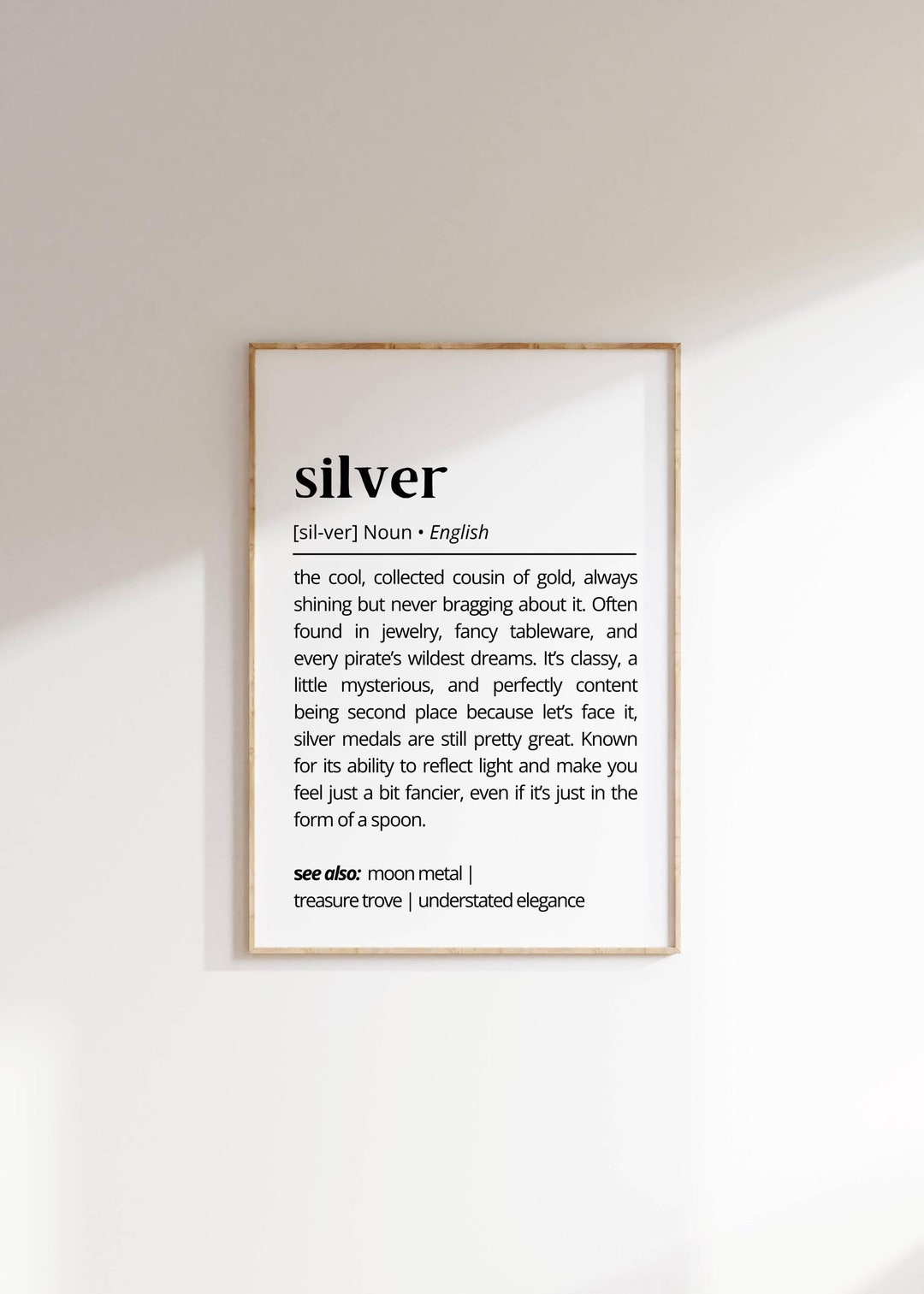 Silver Definition Print: Humorous Typography Wall Art (digital Download ...