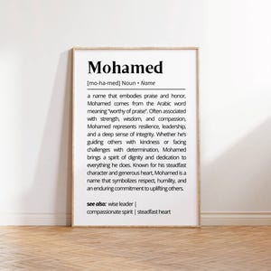 Mohamed Name Definition Wall Art Printable Inspiration Personalized ...