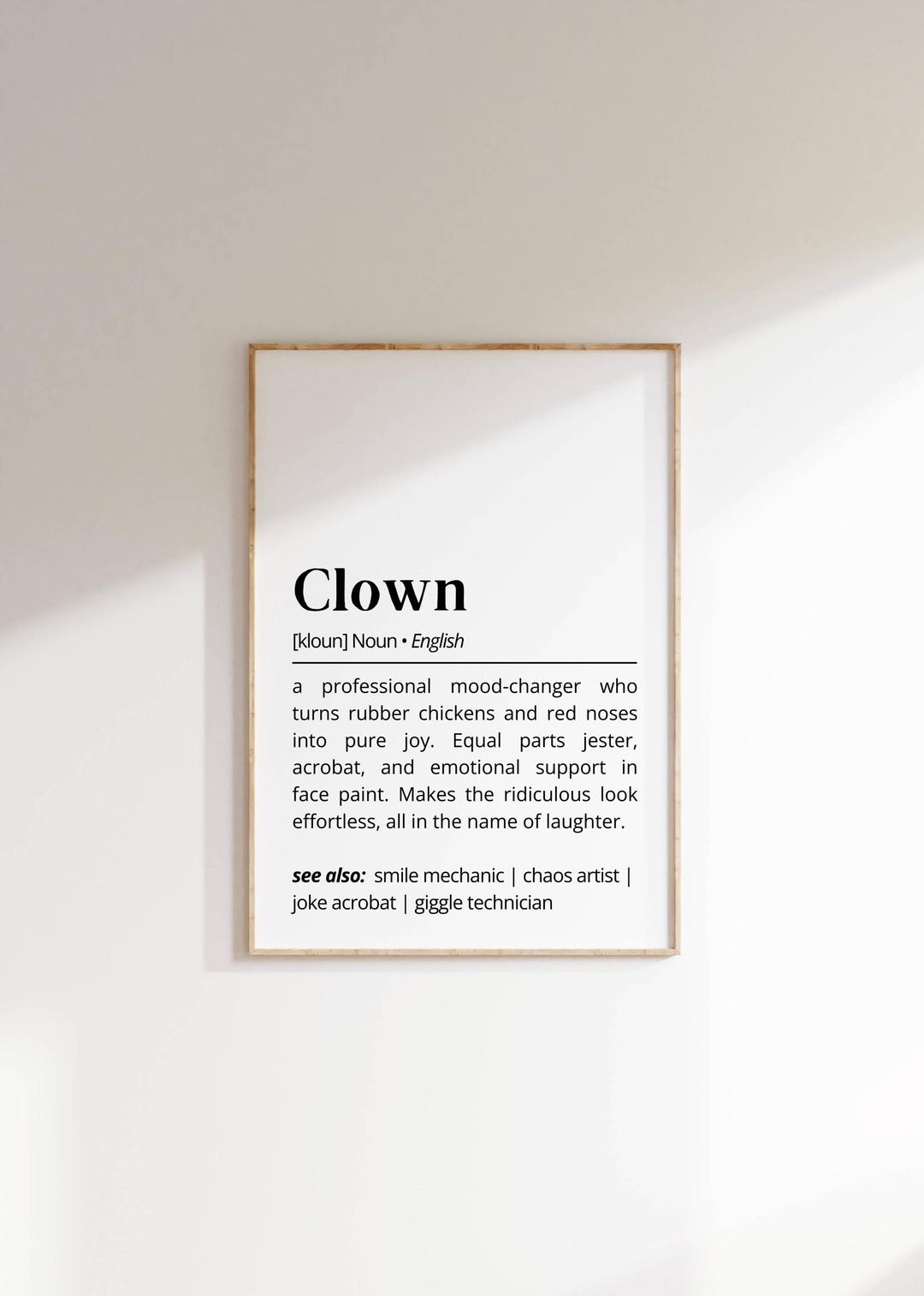 Clown Definition Wall Art Funny Job Description Poster Printable Gift ...