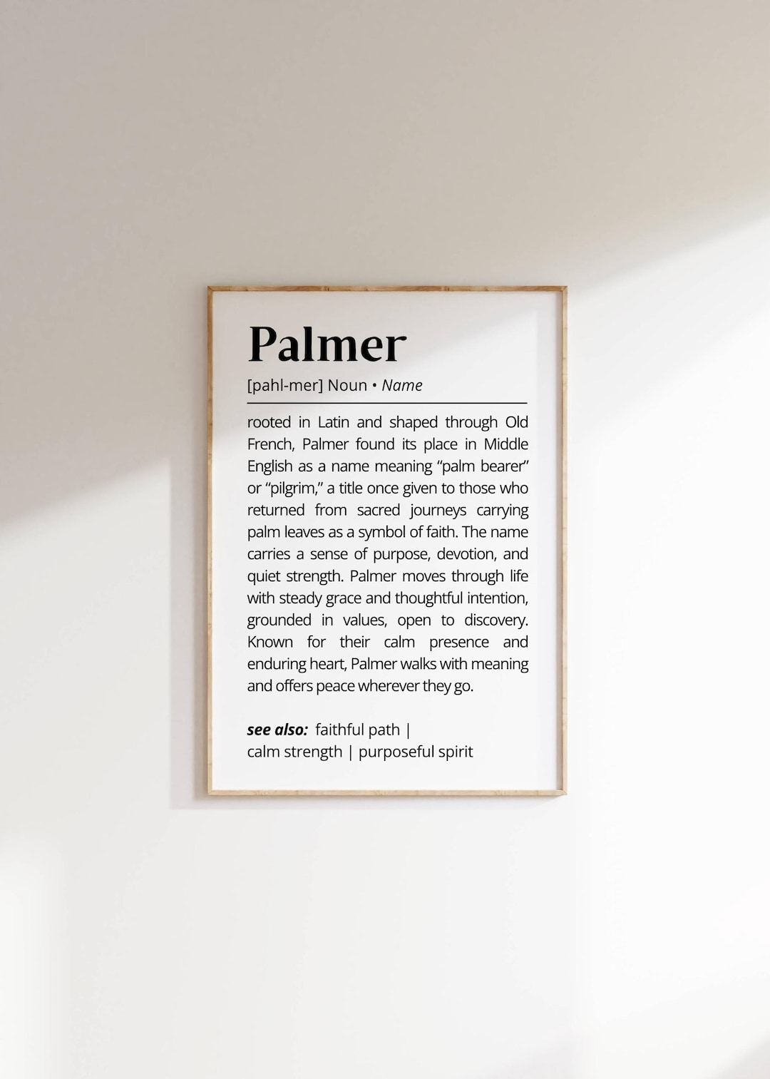 Palmer Name Definition Wall Art Personalized Name Meaning Gift for Him ...