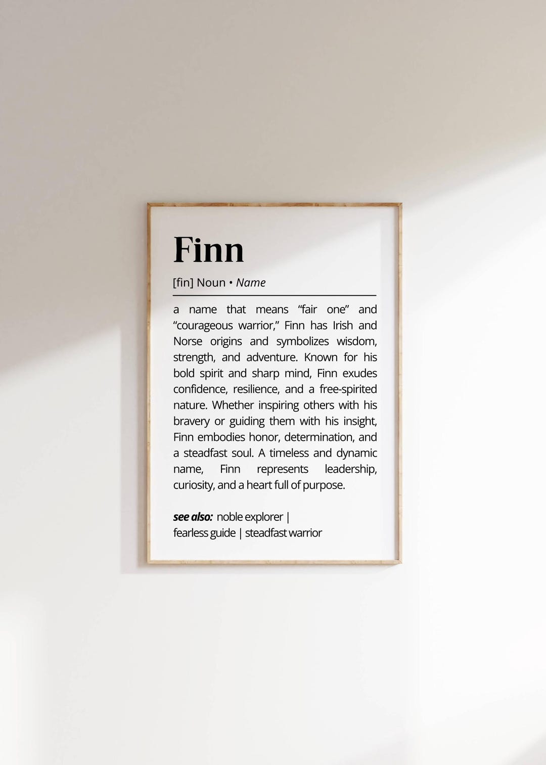 Finn Name Definition Wall Art Personalized Name Meaning Minimalist ...