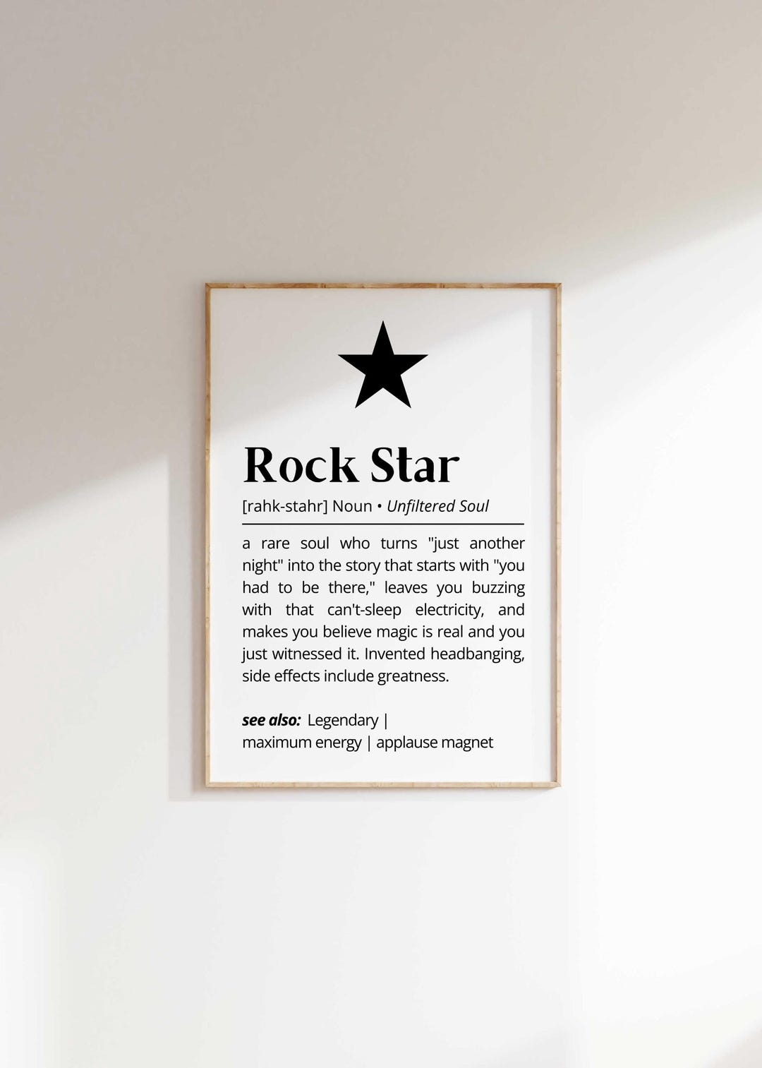 Rock Star Definition Printable Wall Art Minimalist Star Poster Gift for ...